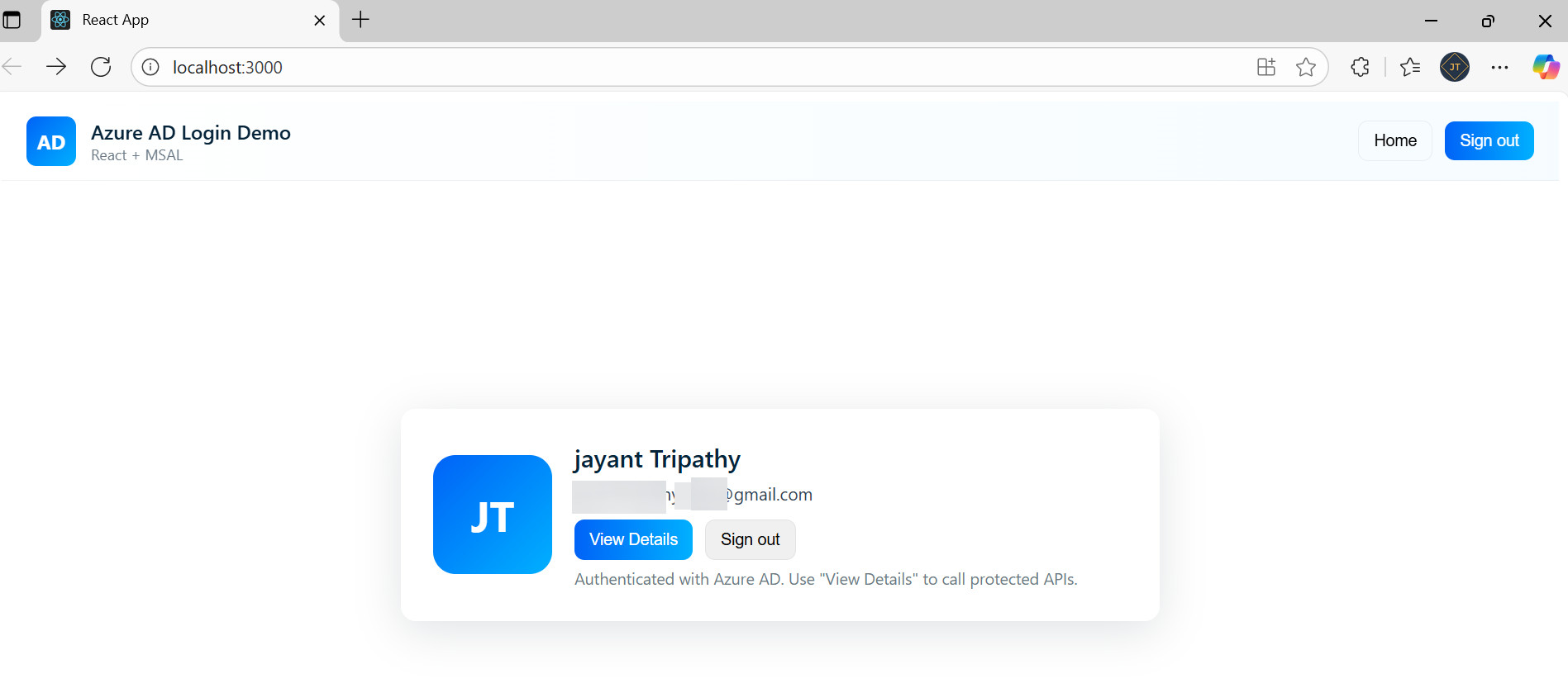 How to Secure React.js application with Azure AD Authentication Using MSAL Library - Jayant Tripathy